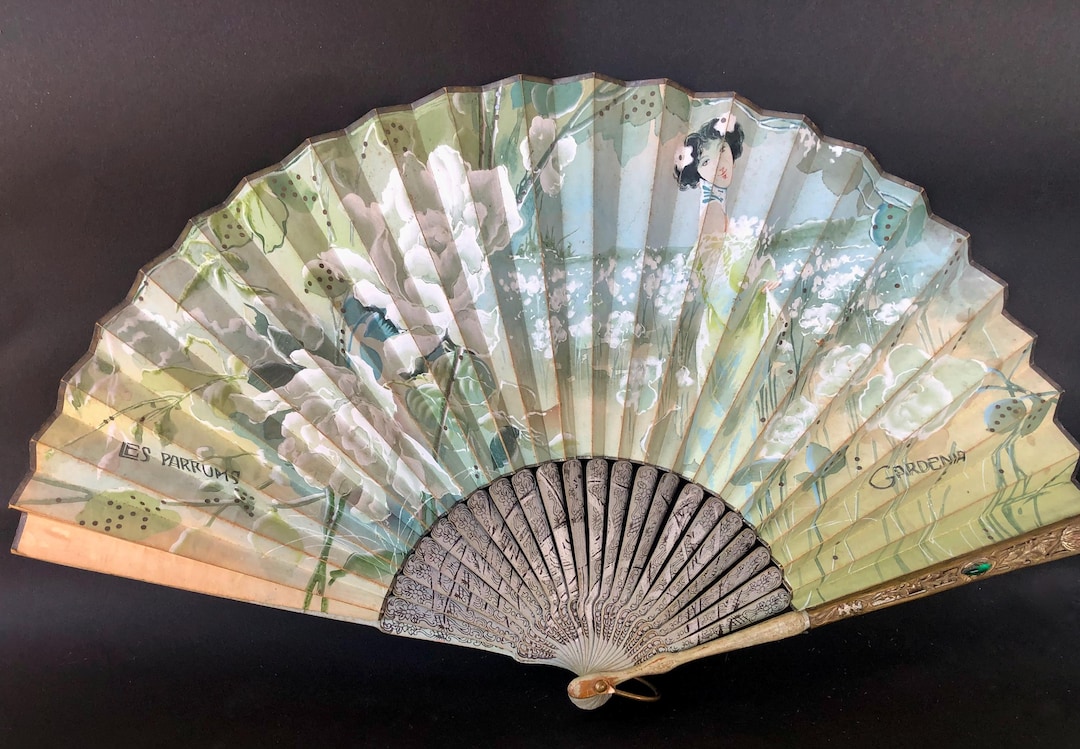 French Antique Perfume Advertising Fan / Charming & Rare 1920s Hand ...
