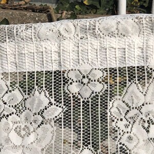 French Vintage White Net Curtain Panel With Large Floral Detailing ...