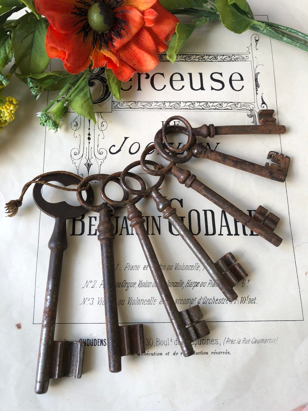 Bunch of Six French Antique Iron Keys From an Estate in the Aveyron ...