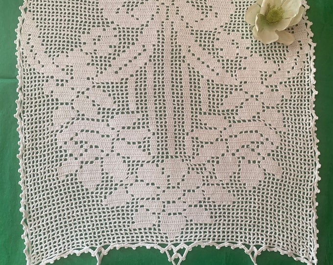 Small French Antique Embroidery on Filet Net Panel / Beautiful Piece ...