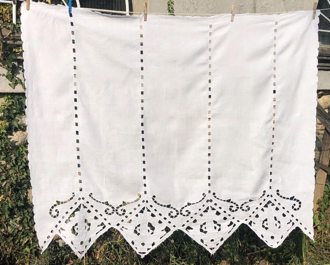 French Antique White Linen Panel With Richelieu Lace Detail / Lovely ...