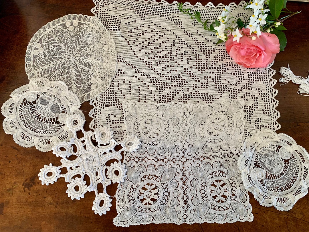 Set of Six French & Belgian Vintage Delicate Hand Made Lace and Crochet ...