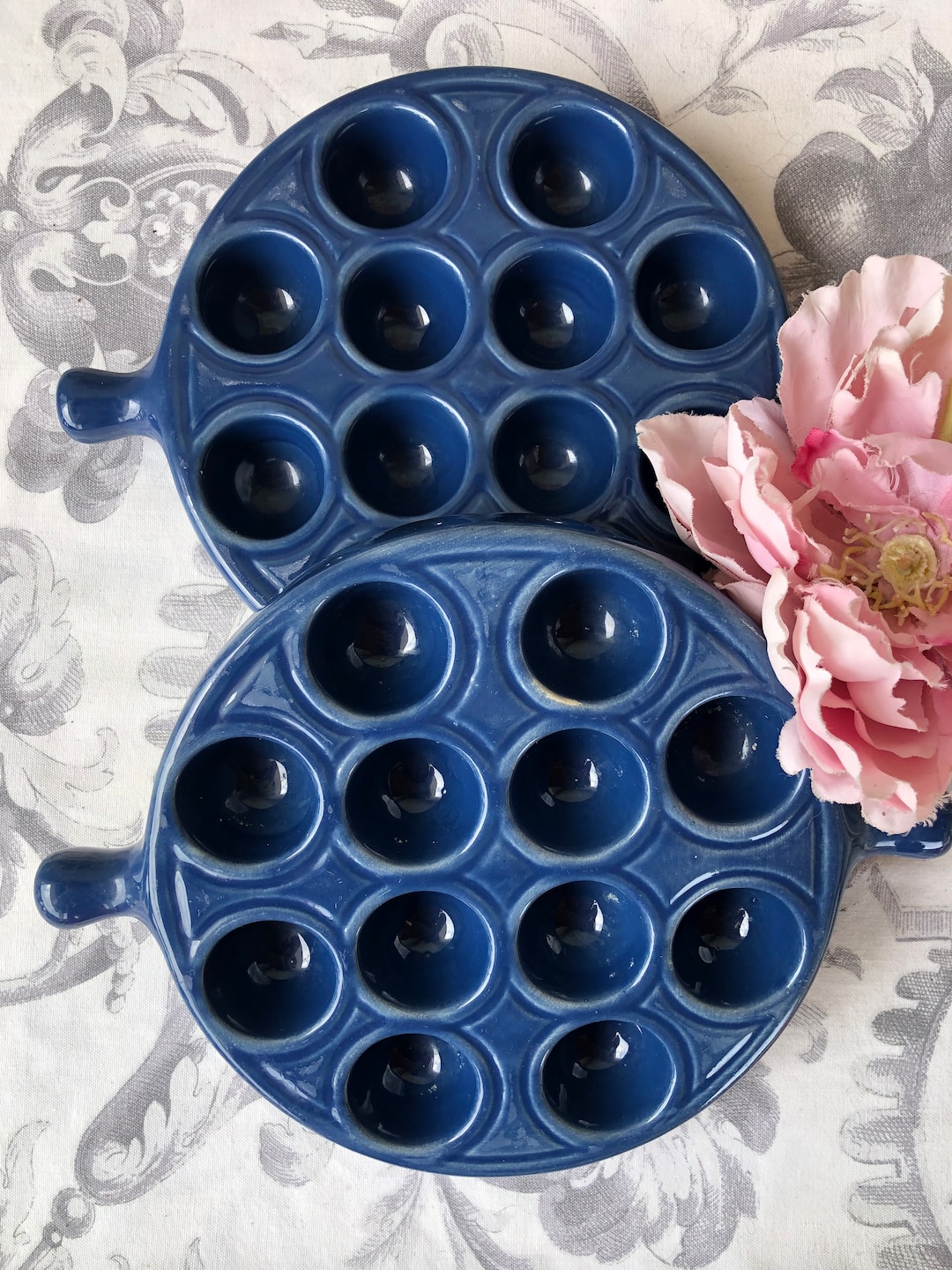 Two French Vintage Emile Henry Glazed Ceramic Escargot / Snails ...