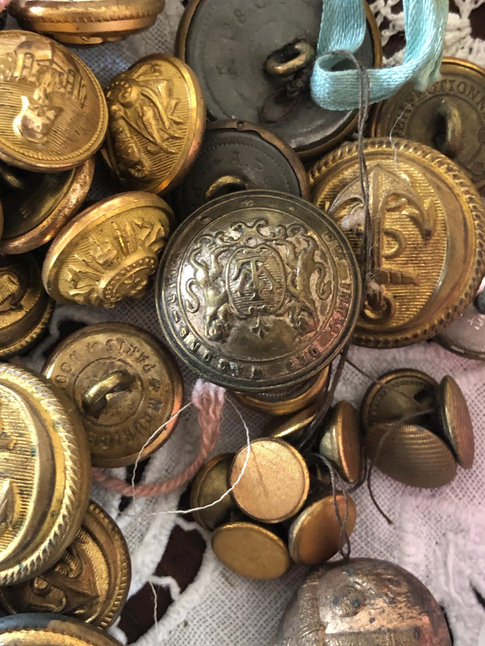 Old Pharmacy Tin Containing A Variety of Brass Military Buttons ...