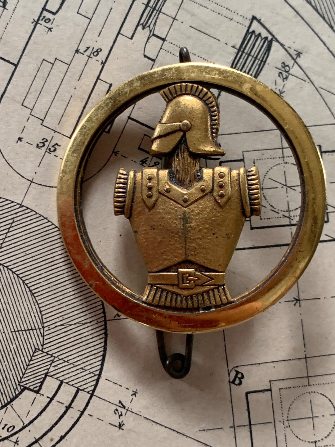 French Vintage Gold Metal Round Military Beret Badge Transmission ...