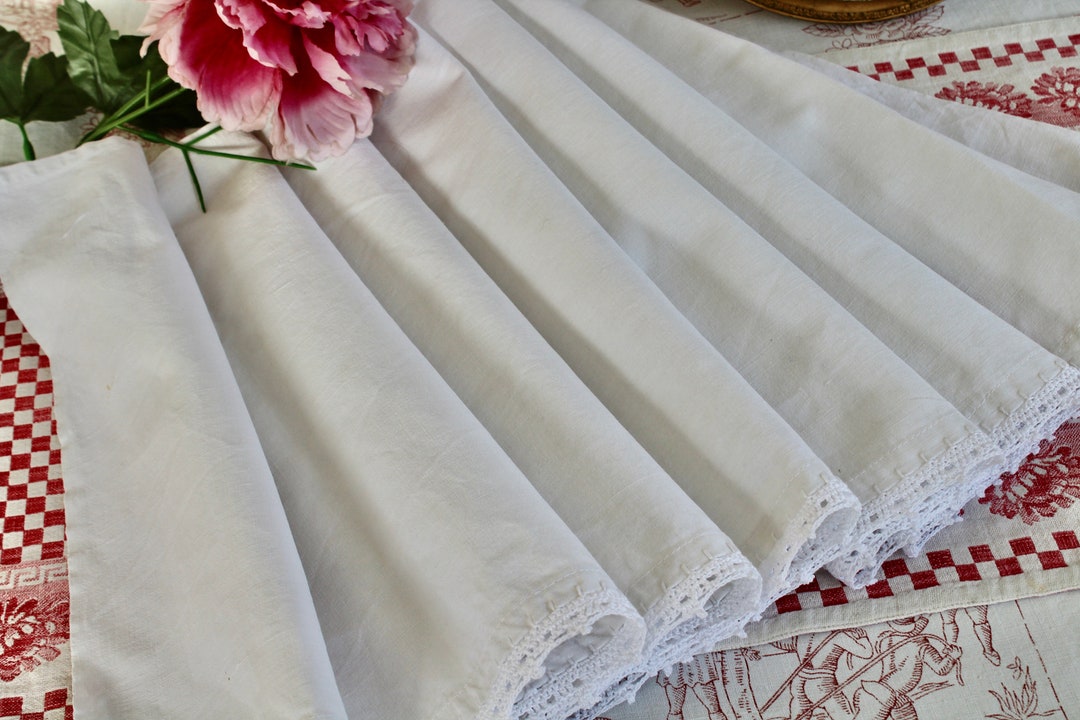 Lovely French Antique White Linen & Lace Shelf Runner / Gorgeous Hand ...