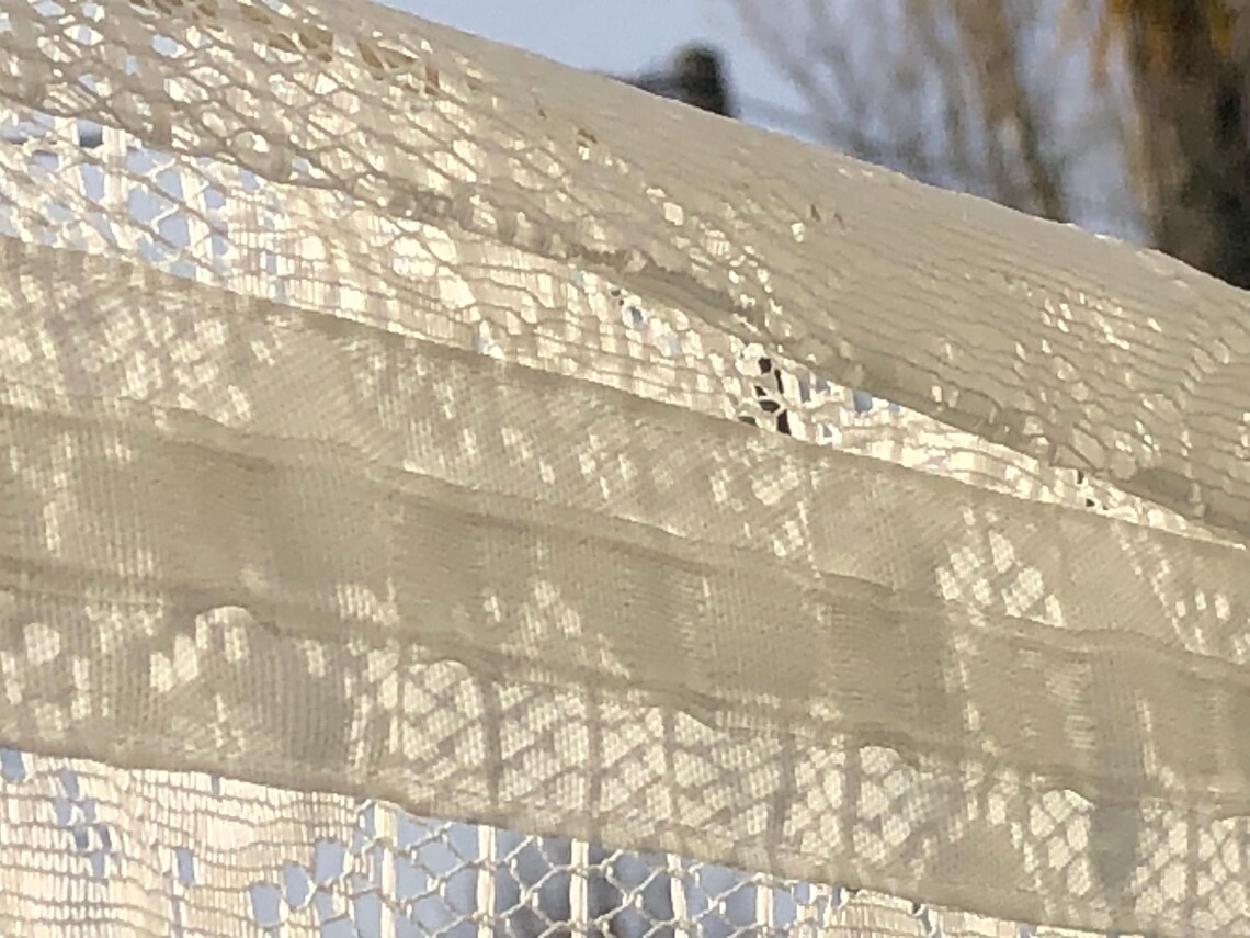 French Vintage White Net Curtain Panel With Large Floral Detailing ...