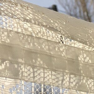 French Vintage White Net Curtain Panel With Large Floral Detailing ...