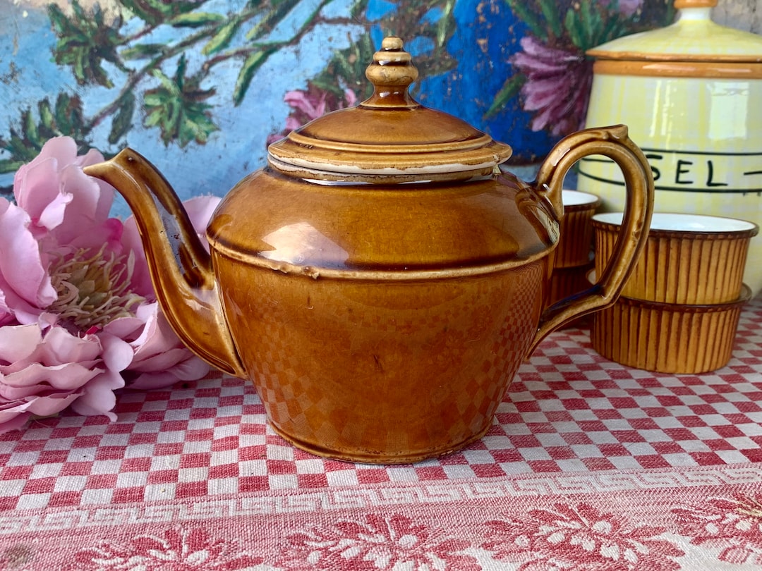 French Antique Teapot in Chestnut Brown / Lovely 1900s Teapot by Saint ...