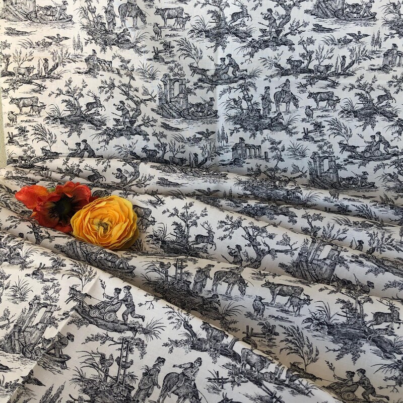 Black Toile Fabric - Etsy