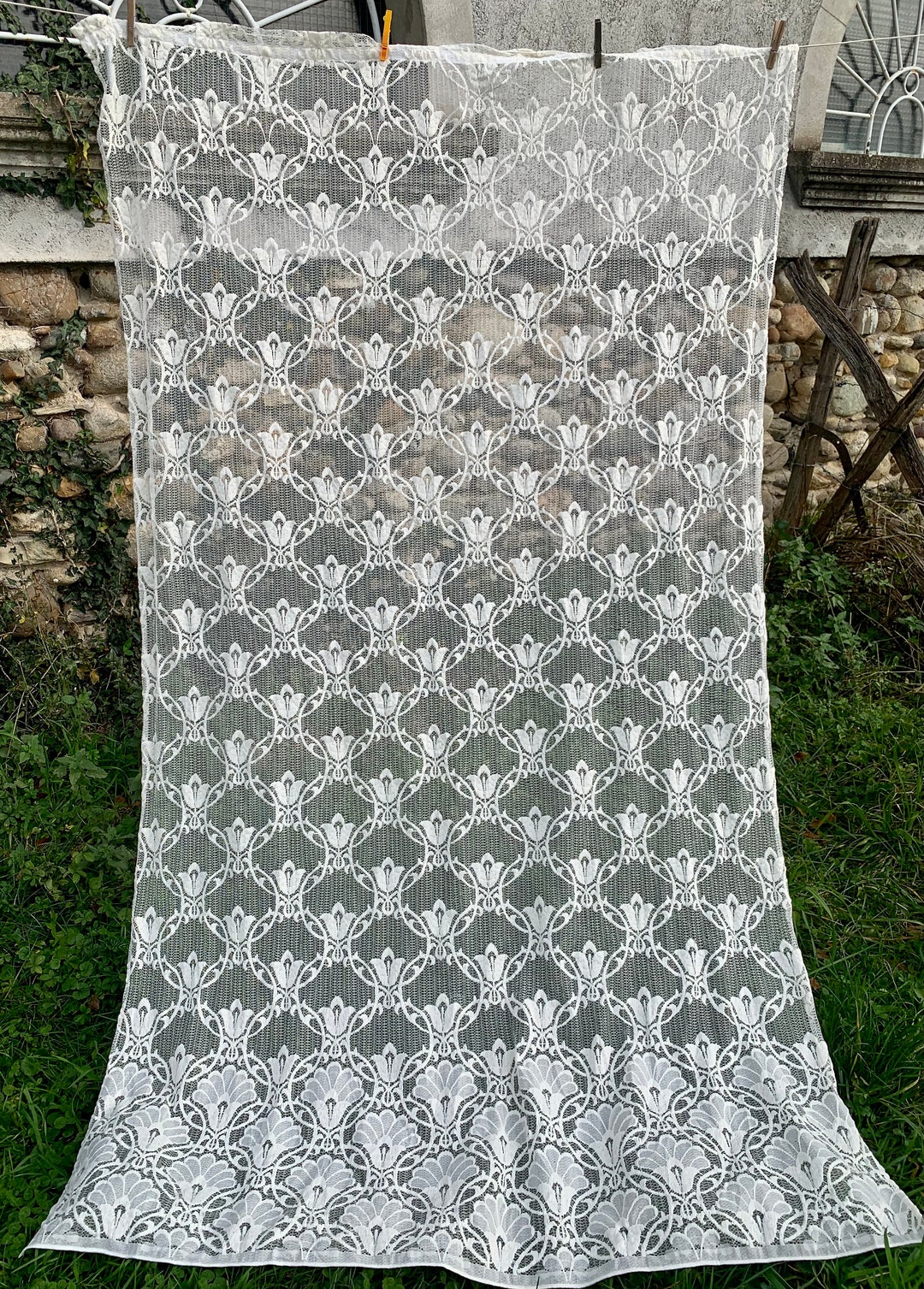 French Vintage Cream 1950s Net Floral Curtain With Weighted Hem - Etsy