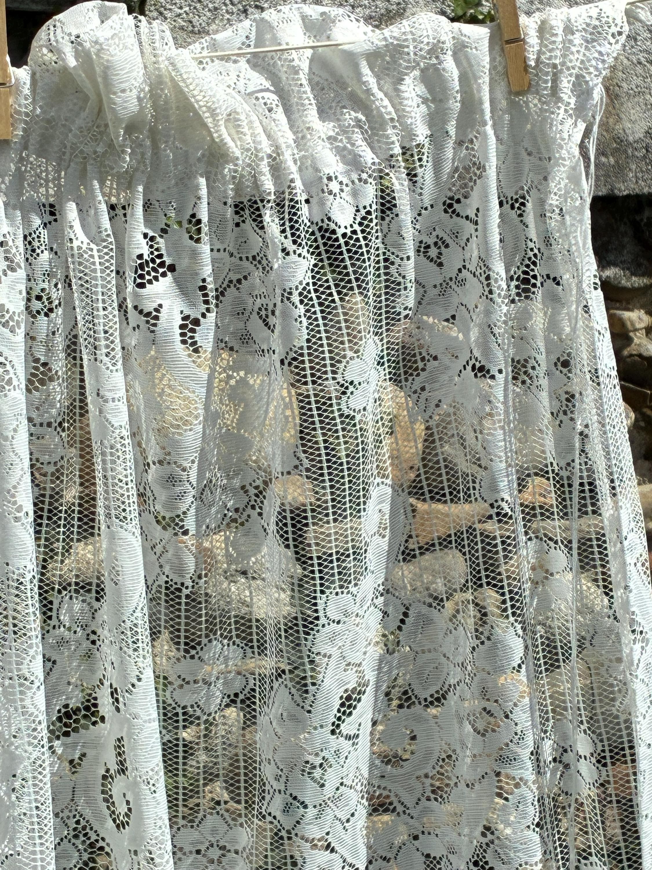 French Vintage White Net Curtain Panel With Pretty Floral Detailing ...