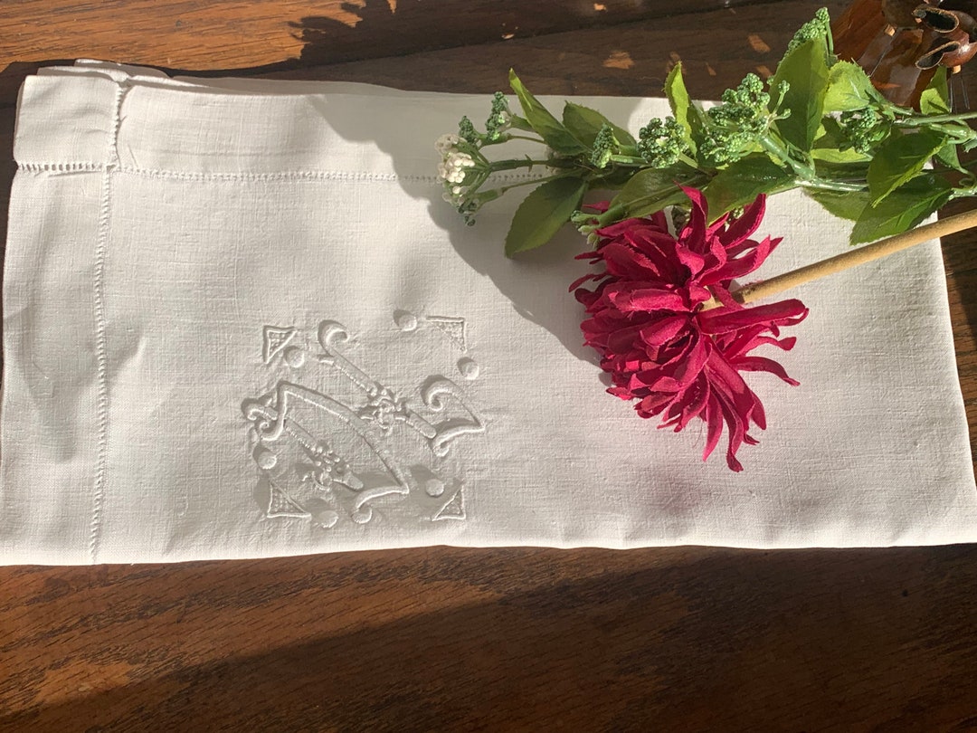 Large French Antique Fine Linen Napkin Monogrammed dl / Stunning point ...
