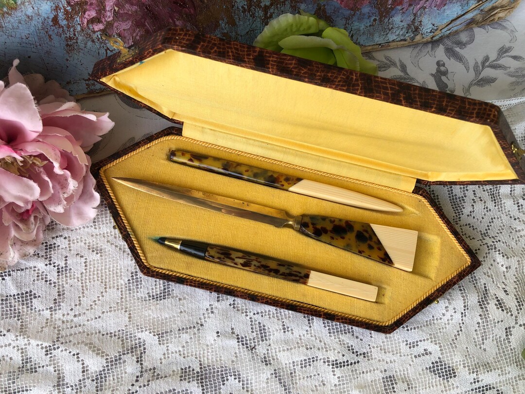 French Antique 1920s Boxed Writing Set / Faux Tortoiseshell & Bakelite ...