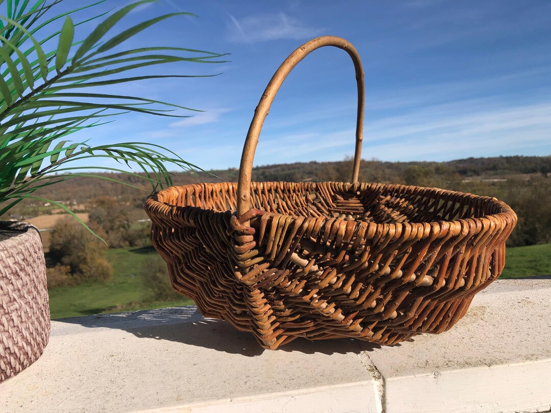 Small French Vintage Oval Wicker Garden Basket / Wonderful Panier With ...