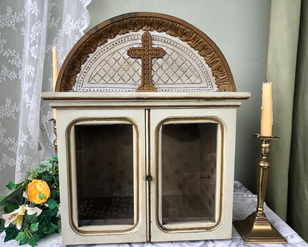 Small French Antique Tabernacle in Painted Cream & Gold / Wonderful and ...