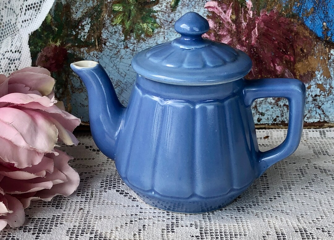 Small French Vintage Teapot in A Lovely Sky Blue / Cute 1930s Ceramic ...