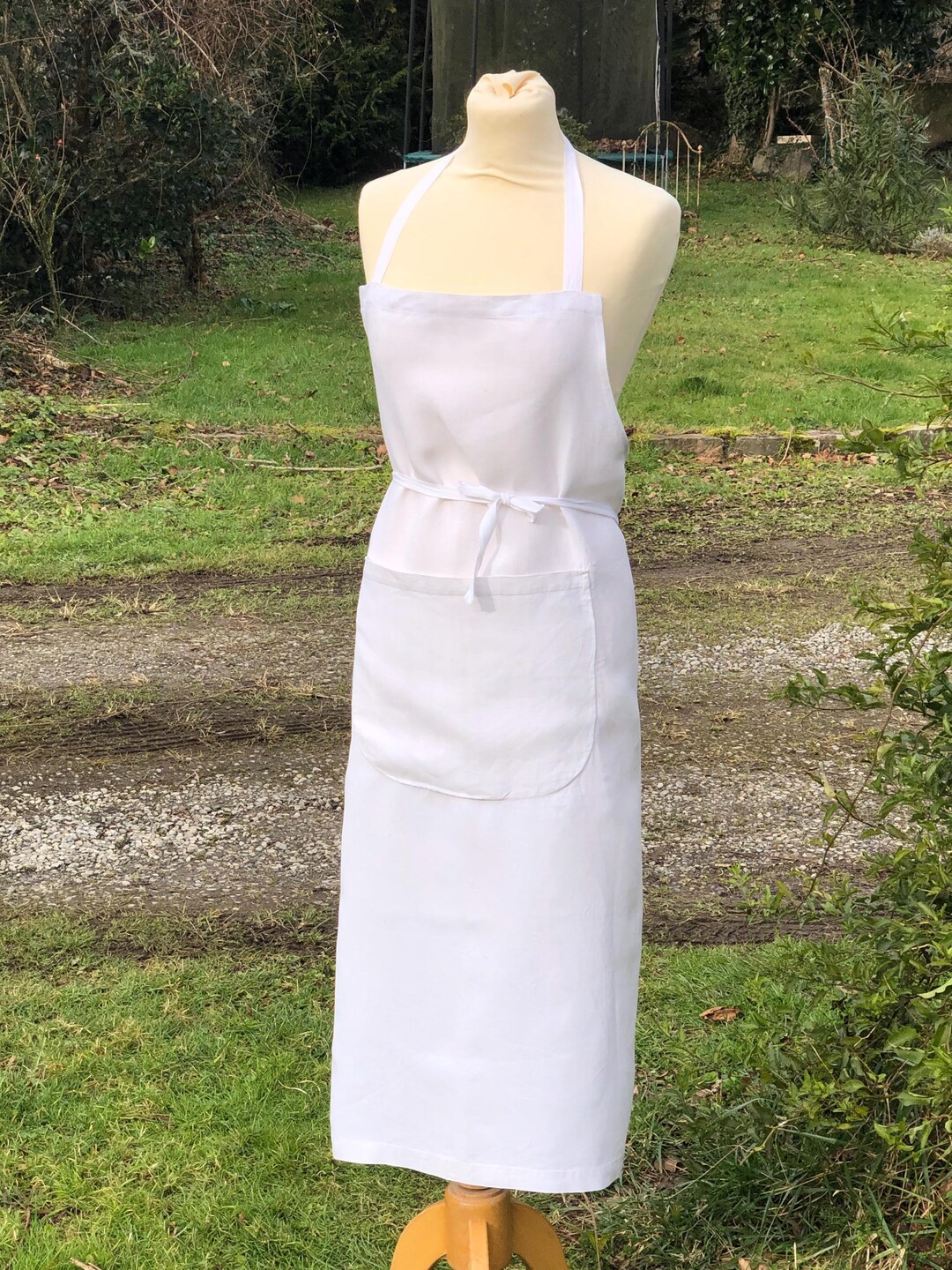 French Antique Early 20th Century White Long Linen Apron / Wonderful ...