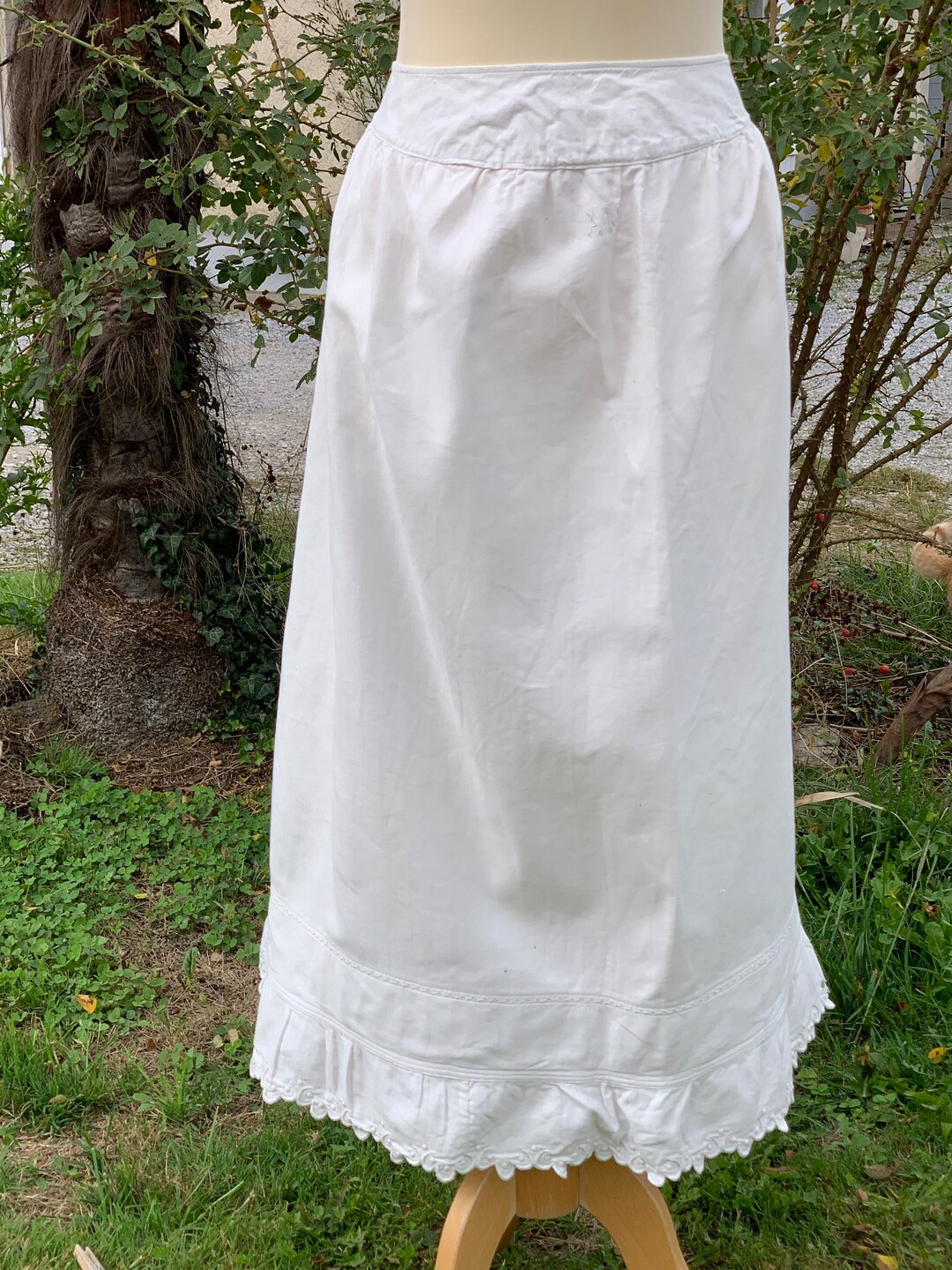 French Antique Cotton Long A Line Petticoat / Large Sized Victorian ...