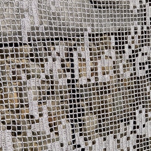 French Vintage White Embroidered on Filet Net Window Panel / Unique ...