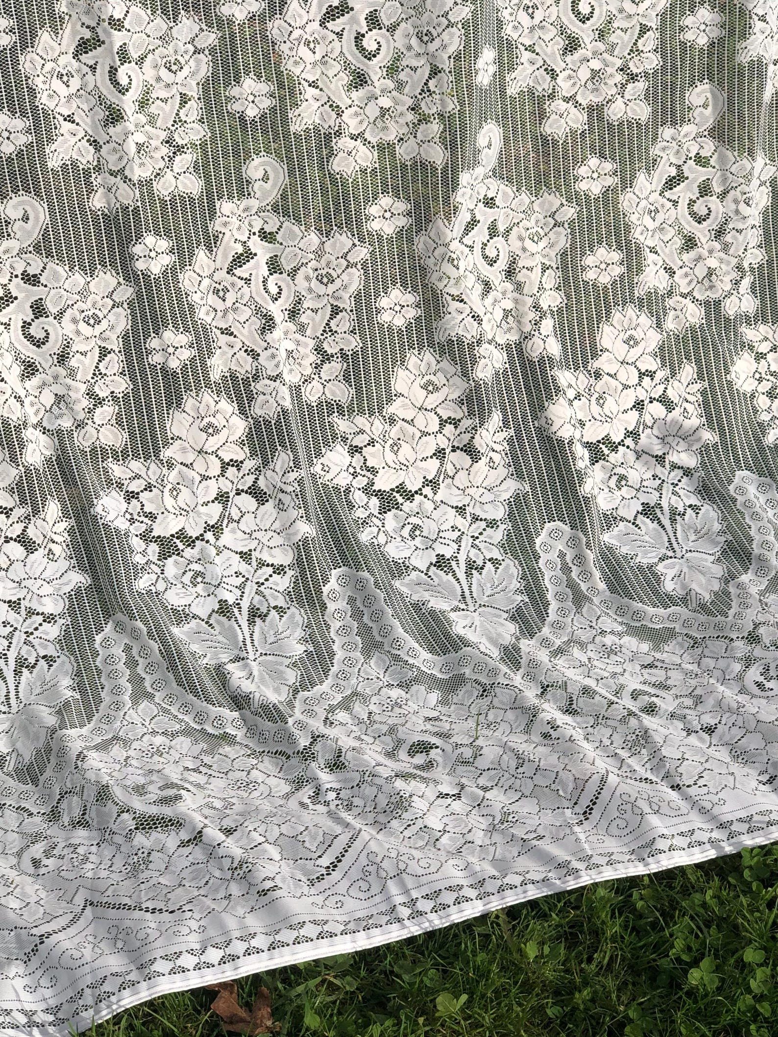 French Vintage White Net Curtain Panel With Large Floral Detailing ...