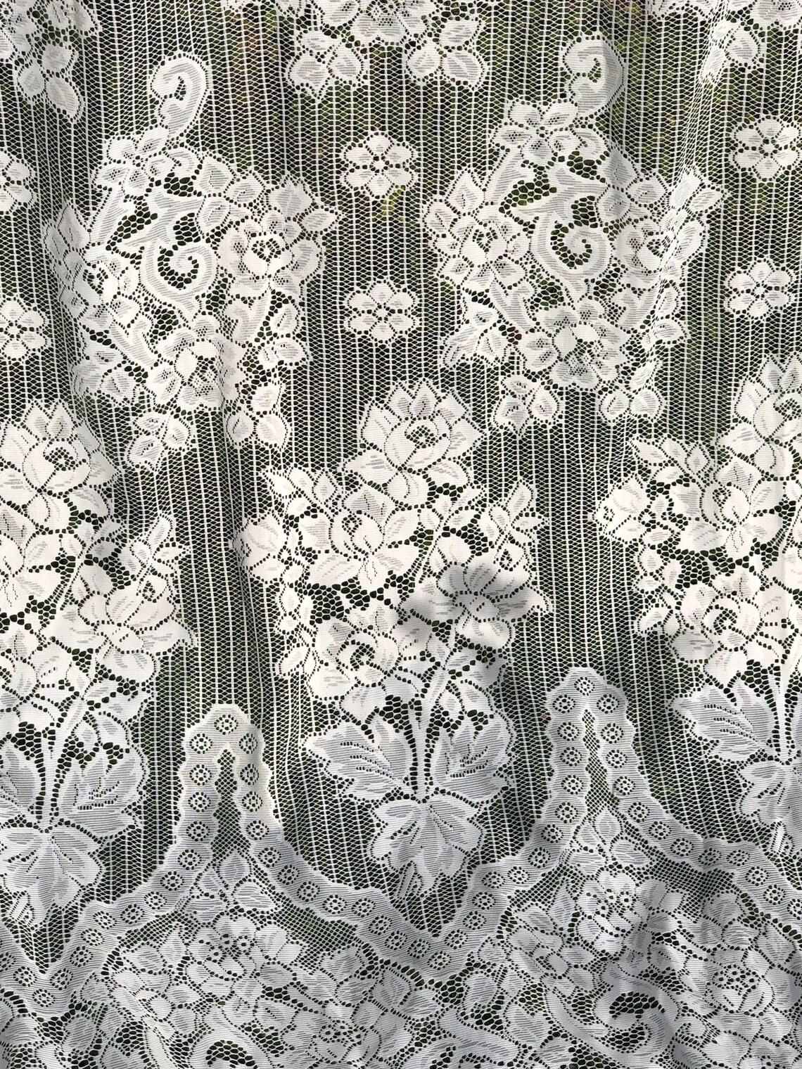 French Vintage White Net Curtain Panel With Large Floral Detailing ...