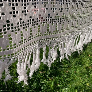 French Vintage White Embroidered on Filet Net Window Panel / Unique ...