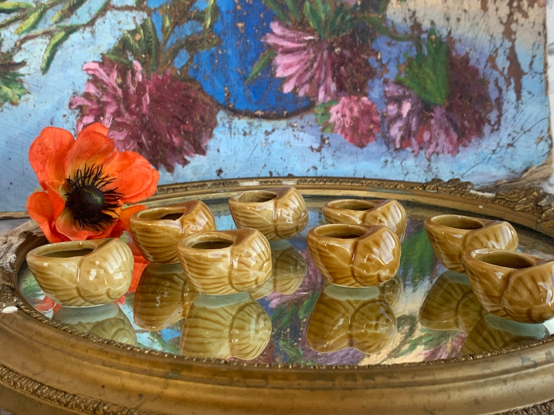 Nine French Vintage Glazed Ceramic Escargot Shells / Snail Serving Cups ...