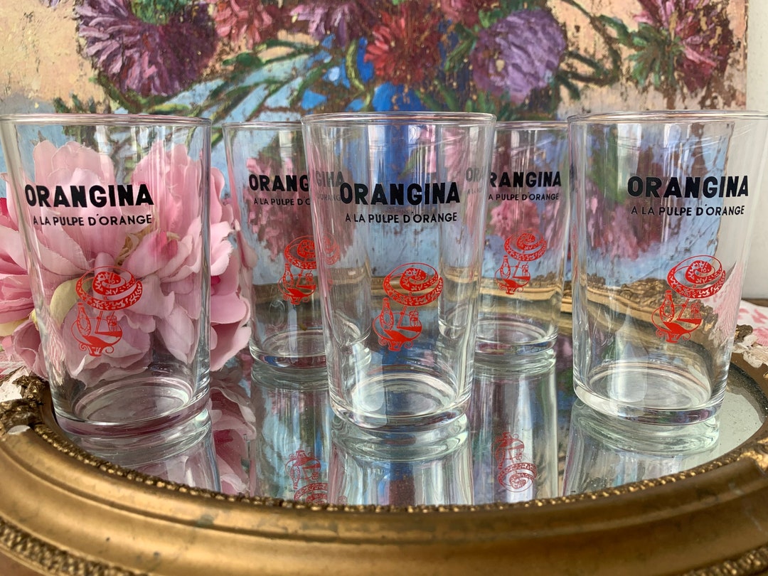 Five French Vintage 1950s Iconic Orangina Bistro Glasses With Black ...
