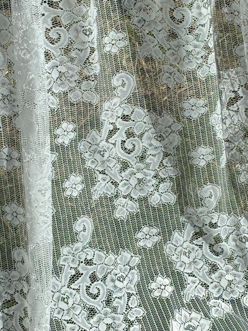 French Vintage White Net Curtain Panel With Pretty Floral Detailing ...
