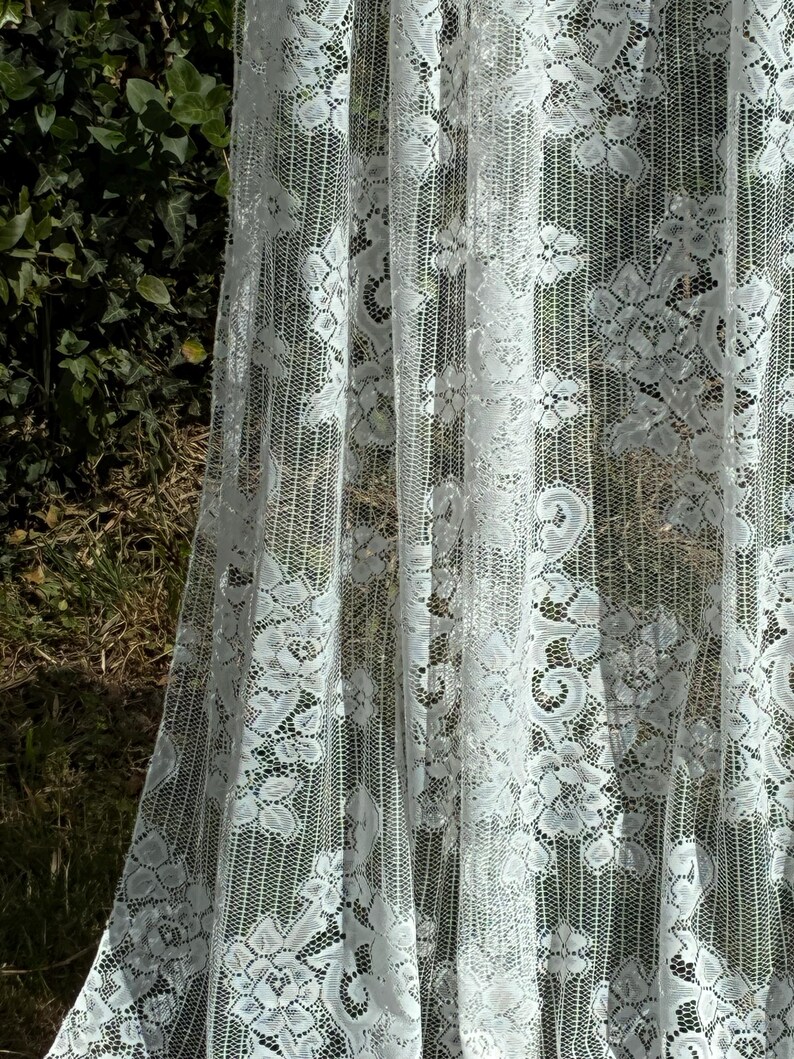 French Vintage White Net Curtain Panel With Pretty Floral Detailing ...