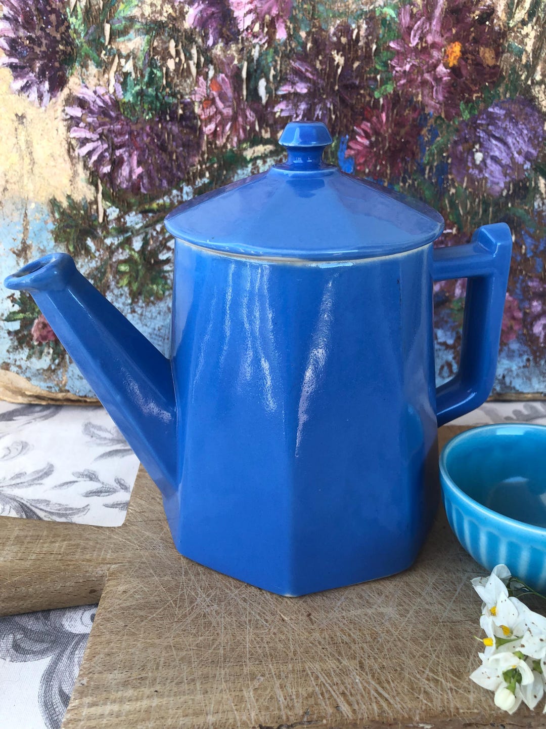 French Vintage Teapot in A Lovely Cobalt Blue / Charming 1930s Ceramic ...