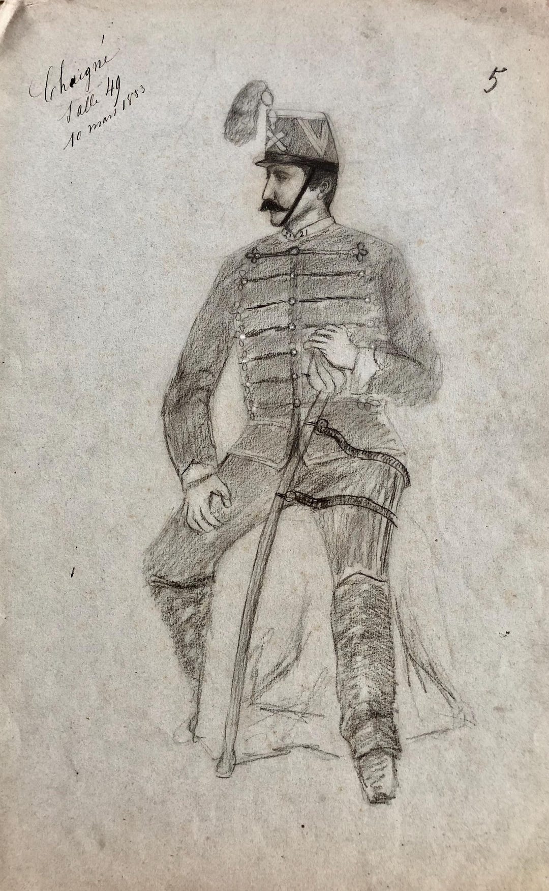 French Antique Pencil Drawing by "polytechnicien" Louis Chaigné - 1883 ...