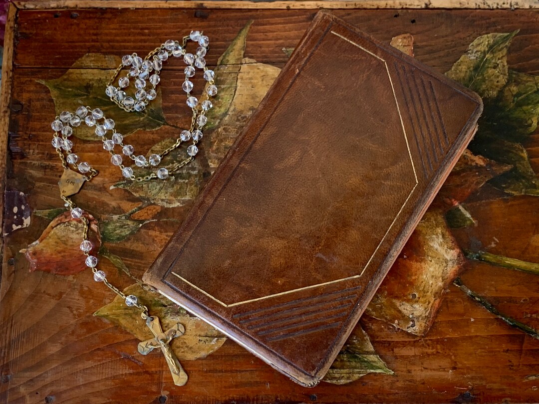 Leather Bound French Antique Missal With Gold Detailing Around the Edge ...