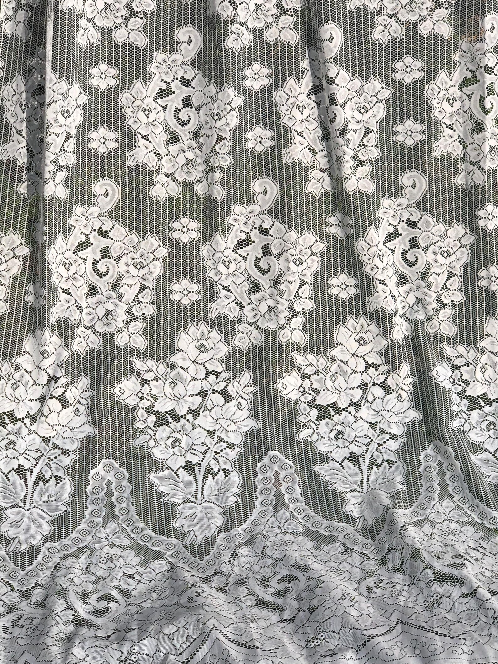 French Vintage White Net Curtain Panel With Large Floral Detailing ...