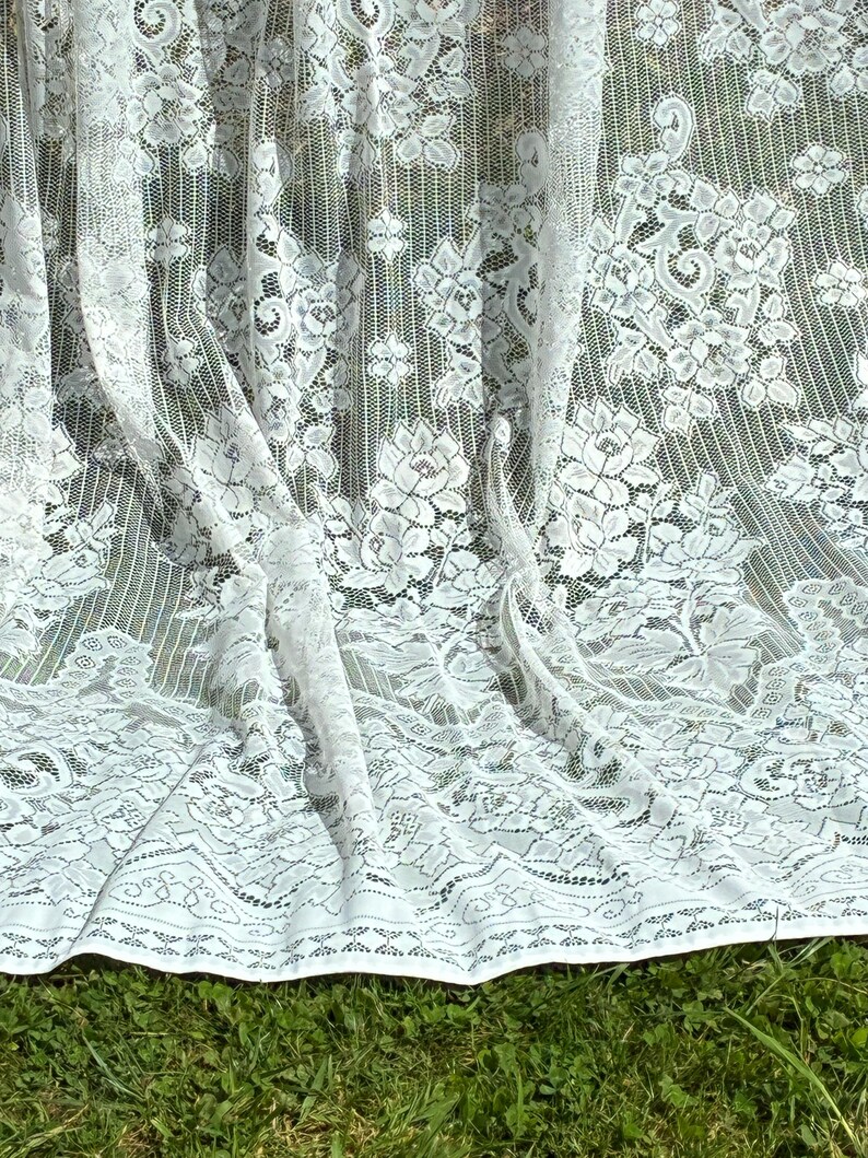 French Vintage White Net Curtain Panel With Pretty Floral Detailing ...
