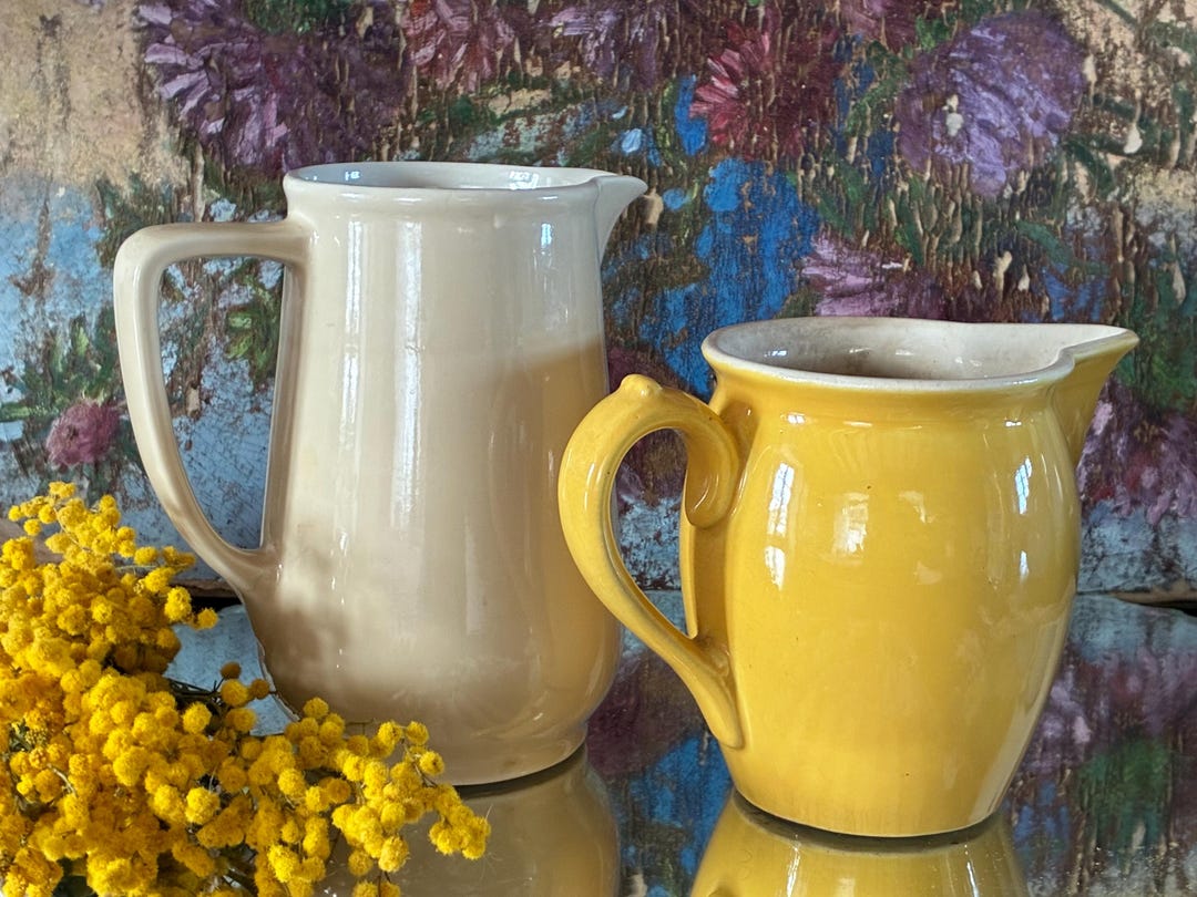 Two French Antique Jugs / A Lovely Sunny Yellow Jug by Sarreguemines ...