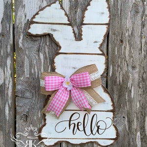 Hello Bunny Door Hanger, Front Door Decor, Easter Wreath Sign, Spring ...