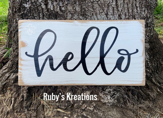 Hello Wreath Sign Farmhouse Sign Wooden Wall Sign Everyday - Etsy