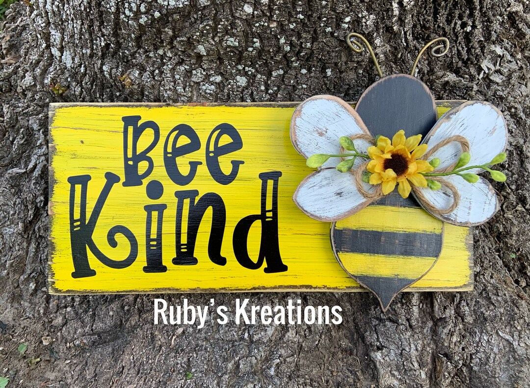 Bee Kind Sign, Bumble Bee Wreath Sign, Rustic Sign, Wreath Attachment ...
