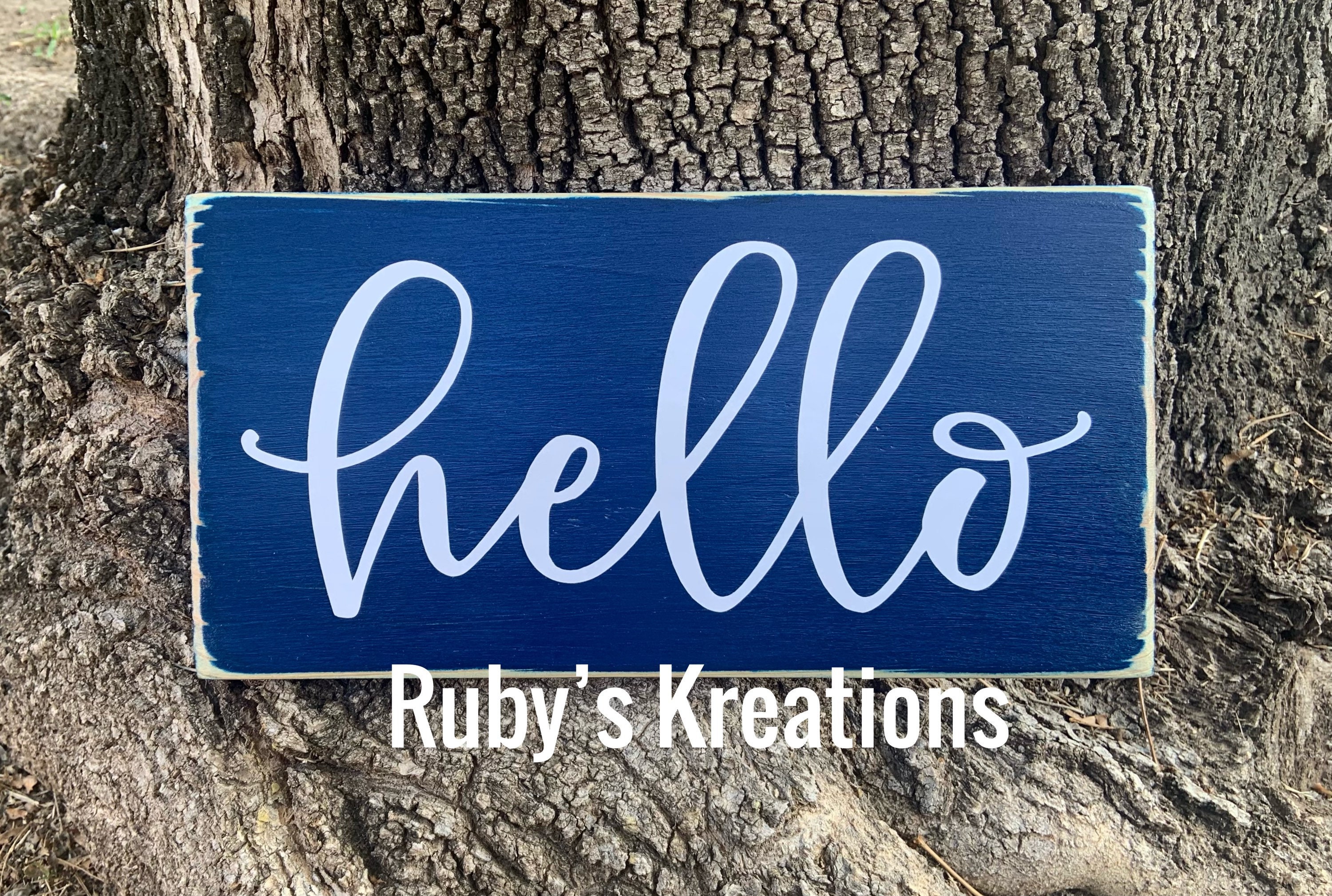 Hello Wreath Sign Navy Blue Farmhouse Sign Wooden Wall - Etsy