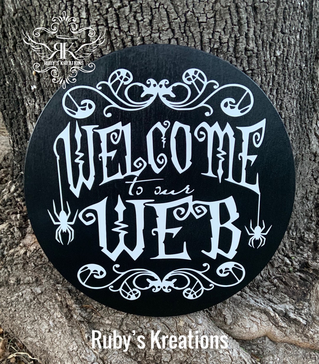 Welcome to our Web Sign, Halloween Wreath Sign, Round Sign, Halloween ...