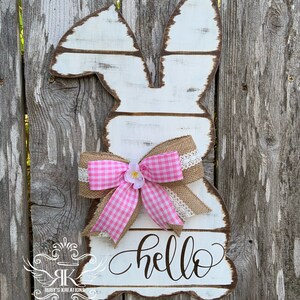 Hello Bunny Door Hanger, Front Door Decor, Easter Wreath Sign, Spring ...