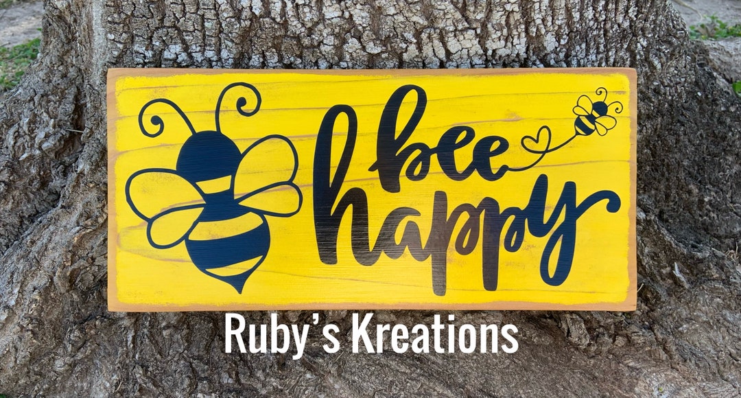 Bee Happy Sign, Bumble Bee Wreath Sign, Rustic Sign, Wreath Attachment ...