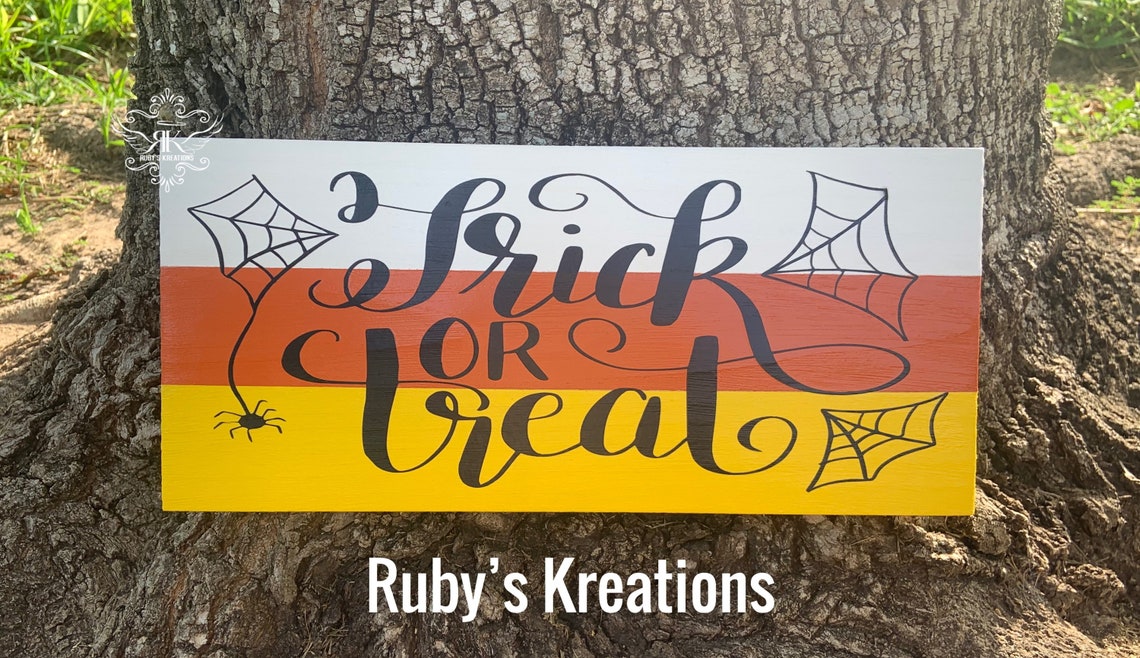 Candy Corn Sign Trick or Treat Sign Halloween Sign | Etsy
