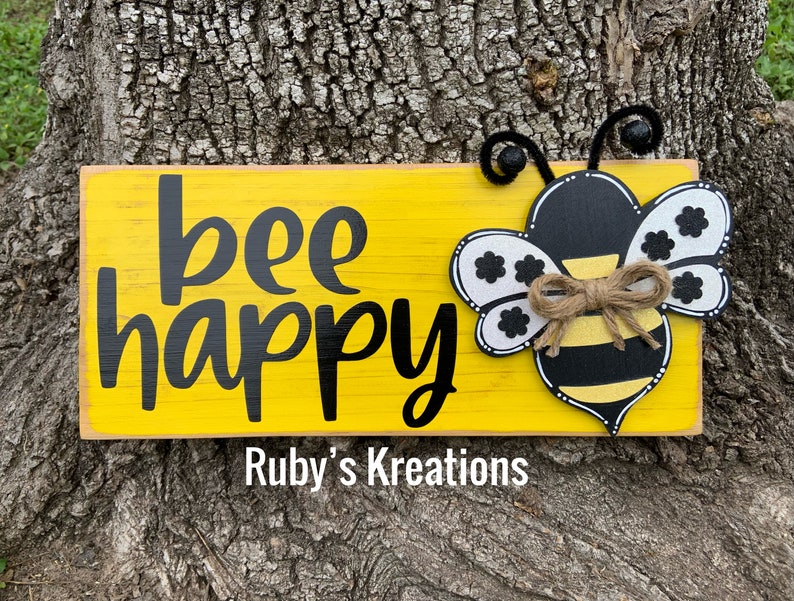 Bee Happy Sign, Bumble Bee Wreath Sign, Rustic Sign, Wreath Attachment ...
