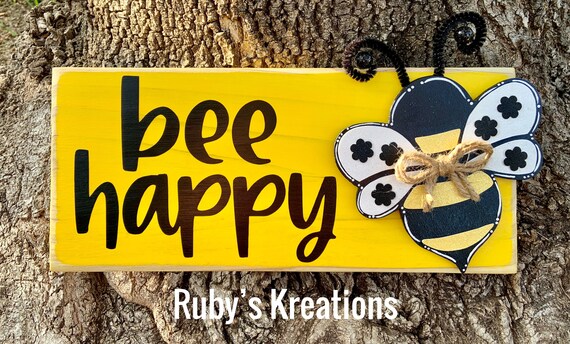Bee Happy Sign Bumble Bee Wreath Sign Rustic Sign Wreath - Etsy