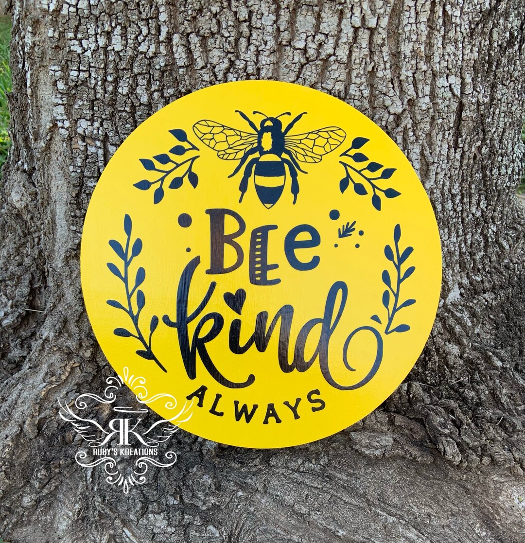 Bee Kind Sign, Bumble Bee Wreath Sign, Round Sign, Wreath Attachment ...