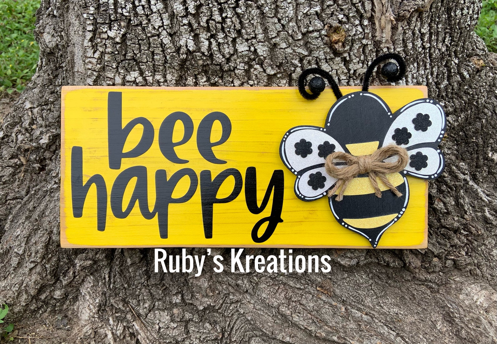Bee Happy Sign, Bumble Bee Wreath Sign, Rustic Sign, Wreath Attachment ...