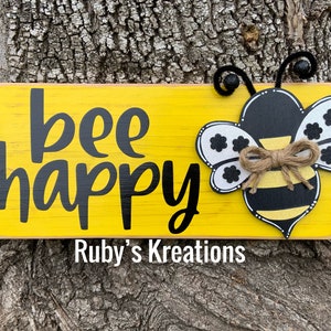 Bee Happy Sign, Bumble Bee Wreath Sign, Rustic Sign, Wreath Attachment ...